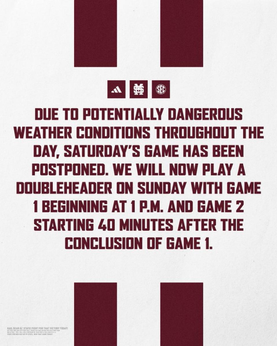 Saturday baseball game postponed due to weather | Mississippi State ...
